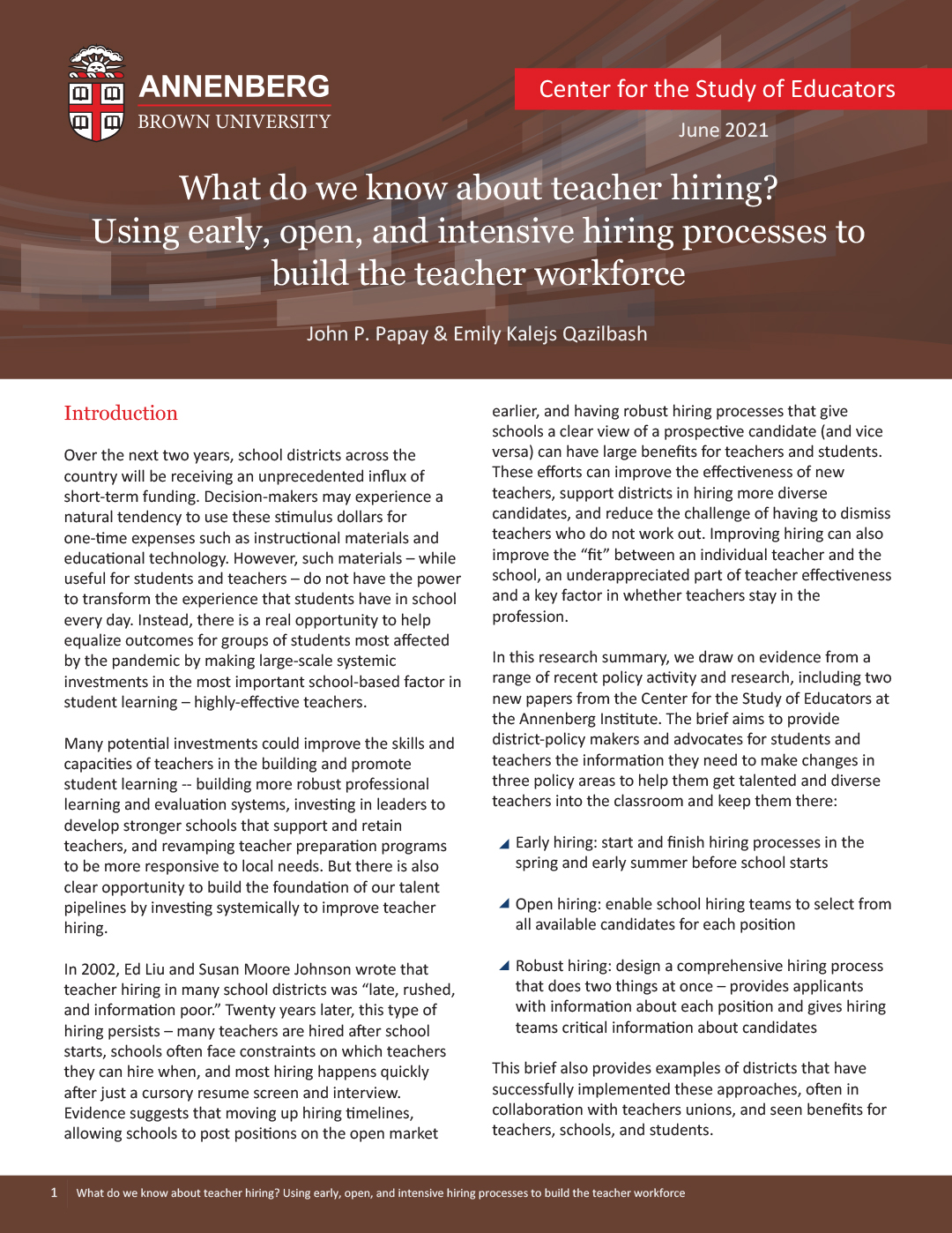 What do we know about teacher hiring? Using early, open, and intensive ...